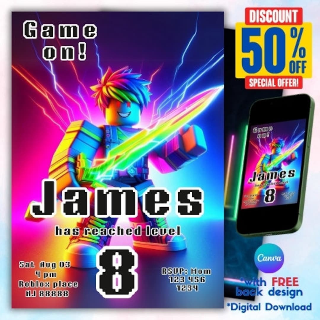 Roblox Birthday Invitation, Gamer Party Invitation,roblox Boy,roblox ...