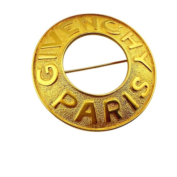 RARE Vintage Givenchy Paris Logo Brooch Round Pin Gol… - Gem