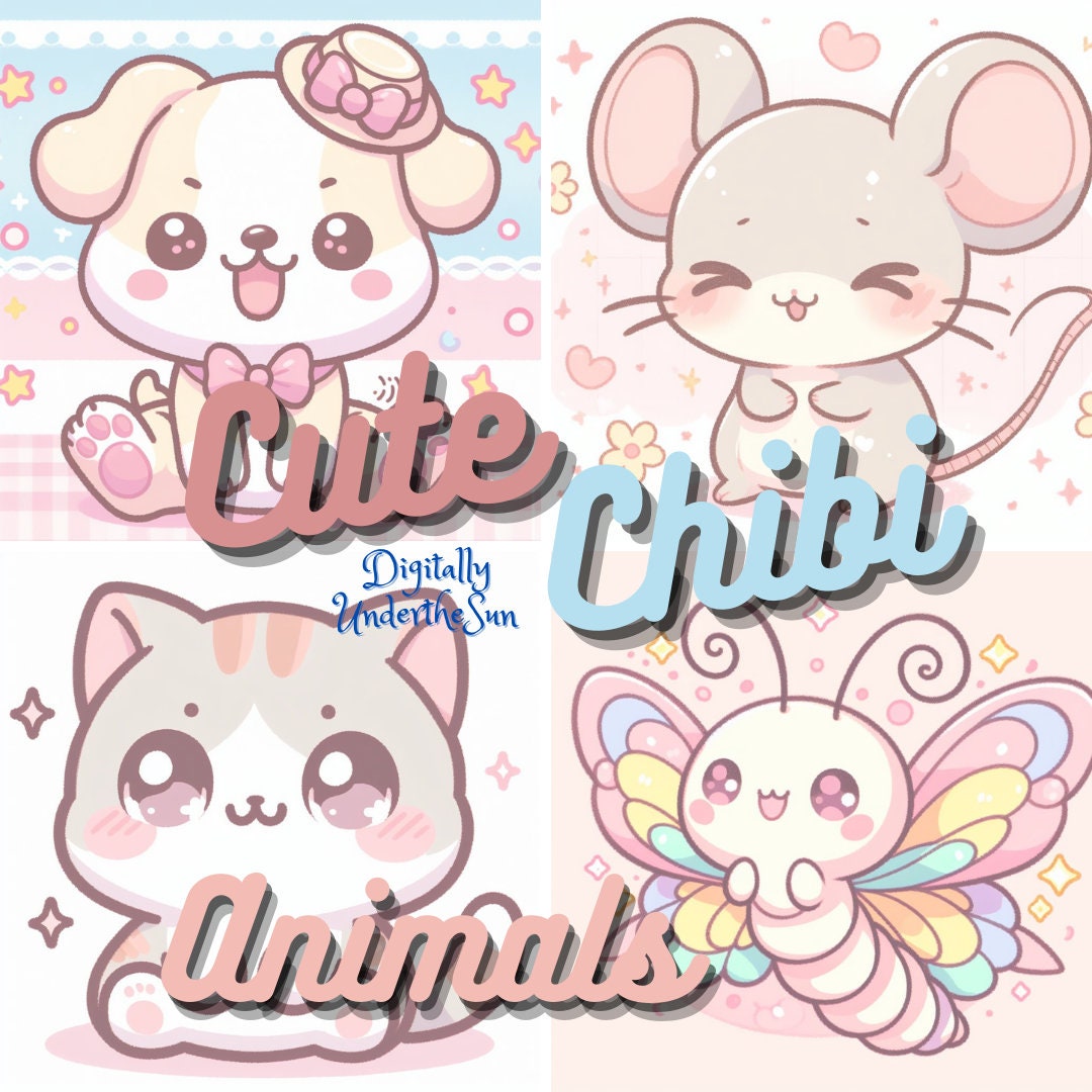 Cute Chibi Animals Clipart Chibi Clipart PNG Bundle Dog, Cat, Mouse ...