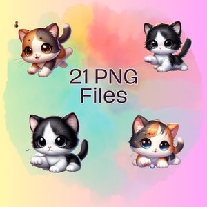Cute Kawaii Kitten 21pcs PNG | Baby Animals Clipart | Transparent ...