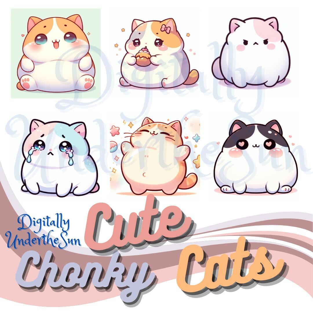 Cute Kawaii Animals JPG Bundle | Chonky Cats | 74 Cat Clipart JPG for ...
