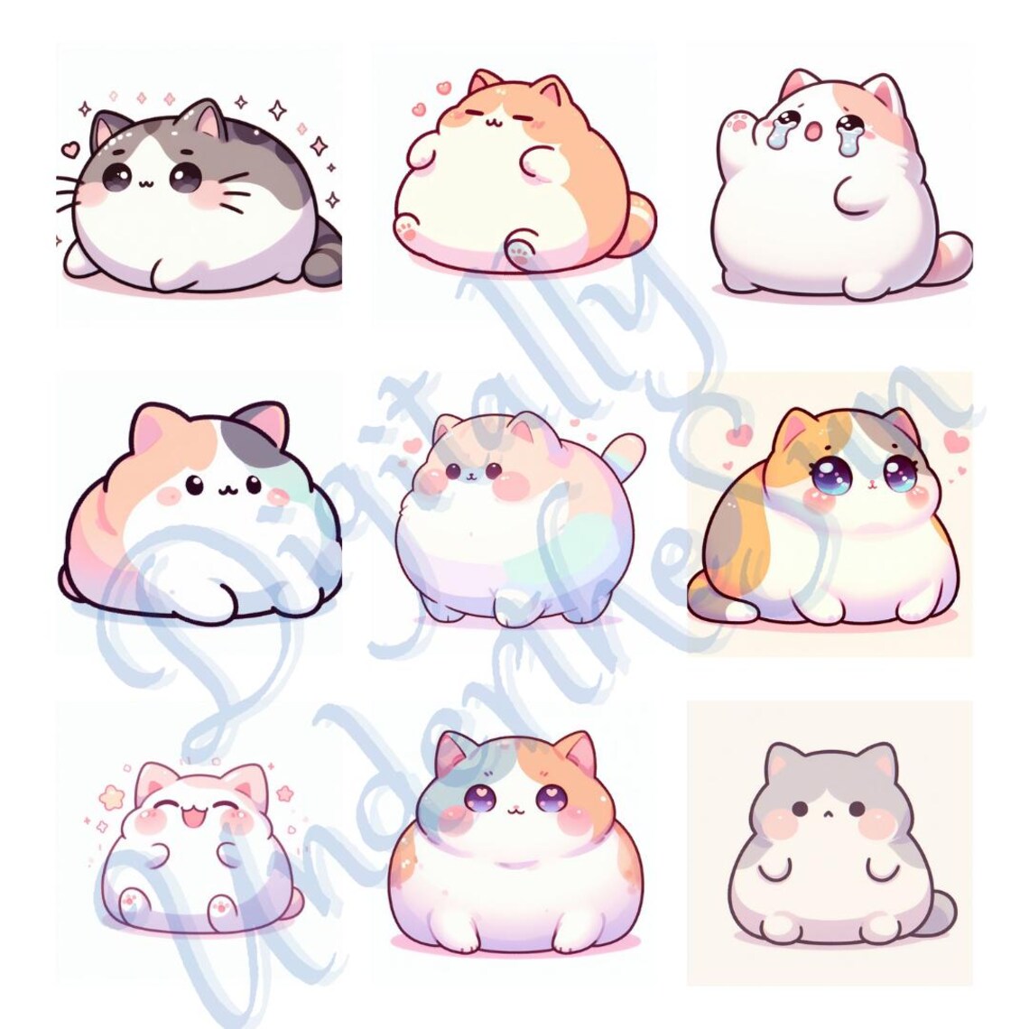 Cute Kawaii Animals JPG Bundle | Chonky Cats | 74 Cat Clipart JPG for ...