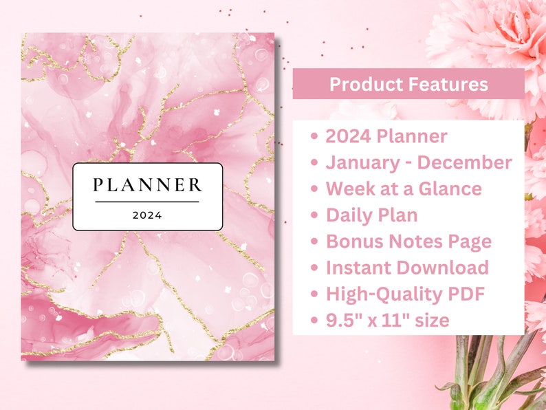 2024 Printable Planner Bundle Pink Design Monthly, Week at a Glance ...