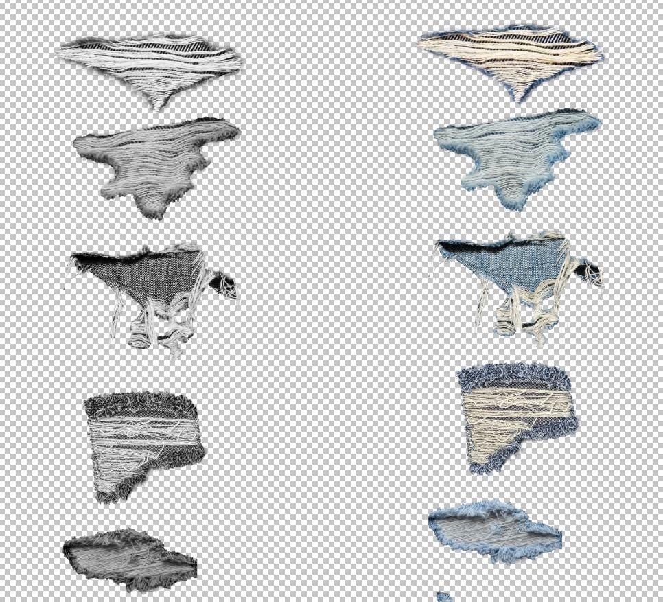 Realistic Denim Rips, PNG Separated Rips Holes Frayed Vintage Denim ...