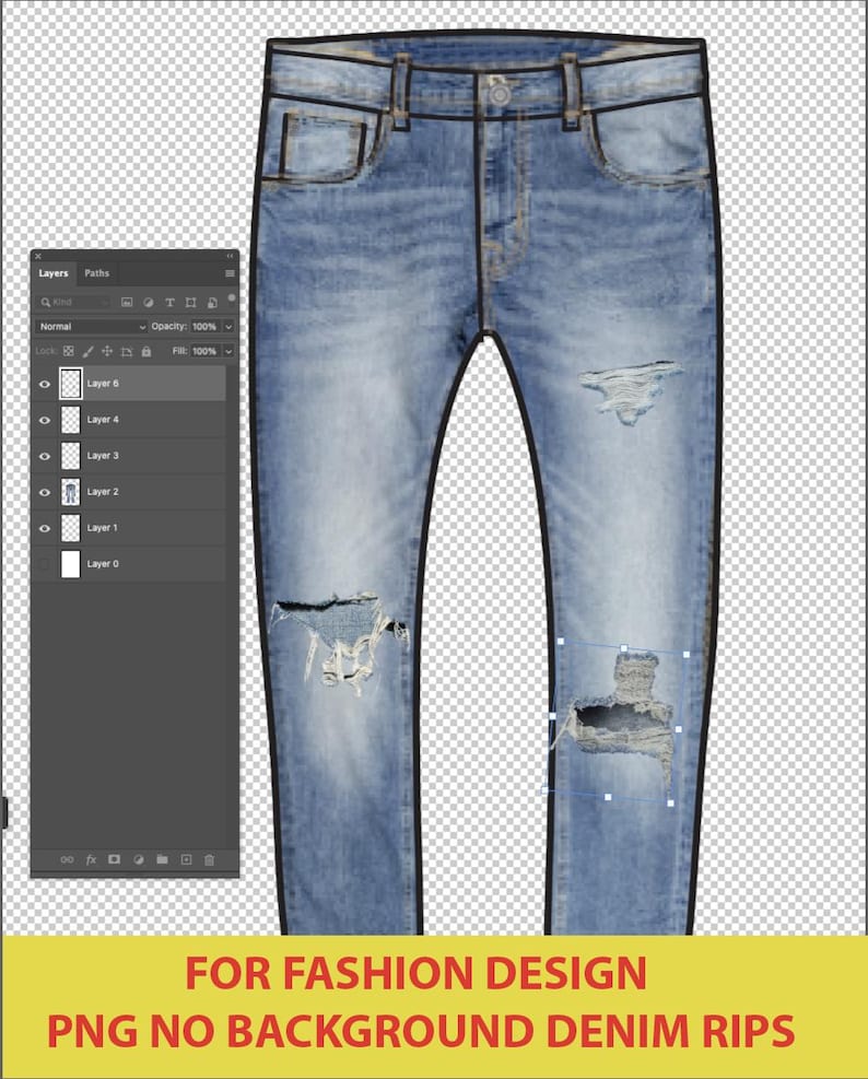 Realistic Denim Rips, PNG Separated Rips Holes Frayed Vintage Denim ...