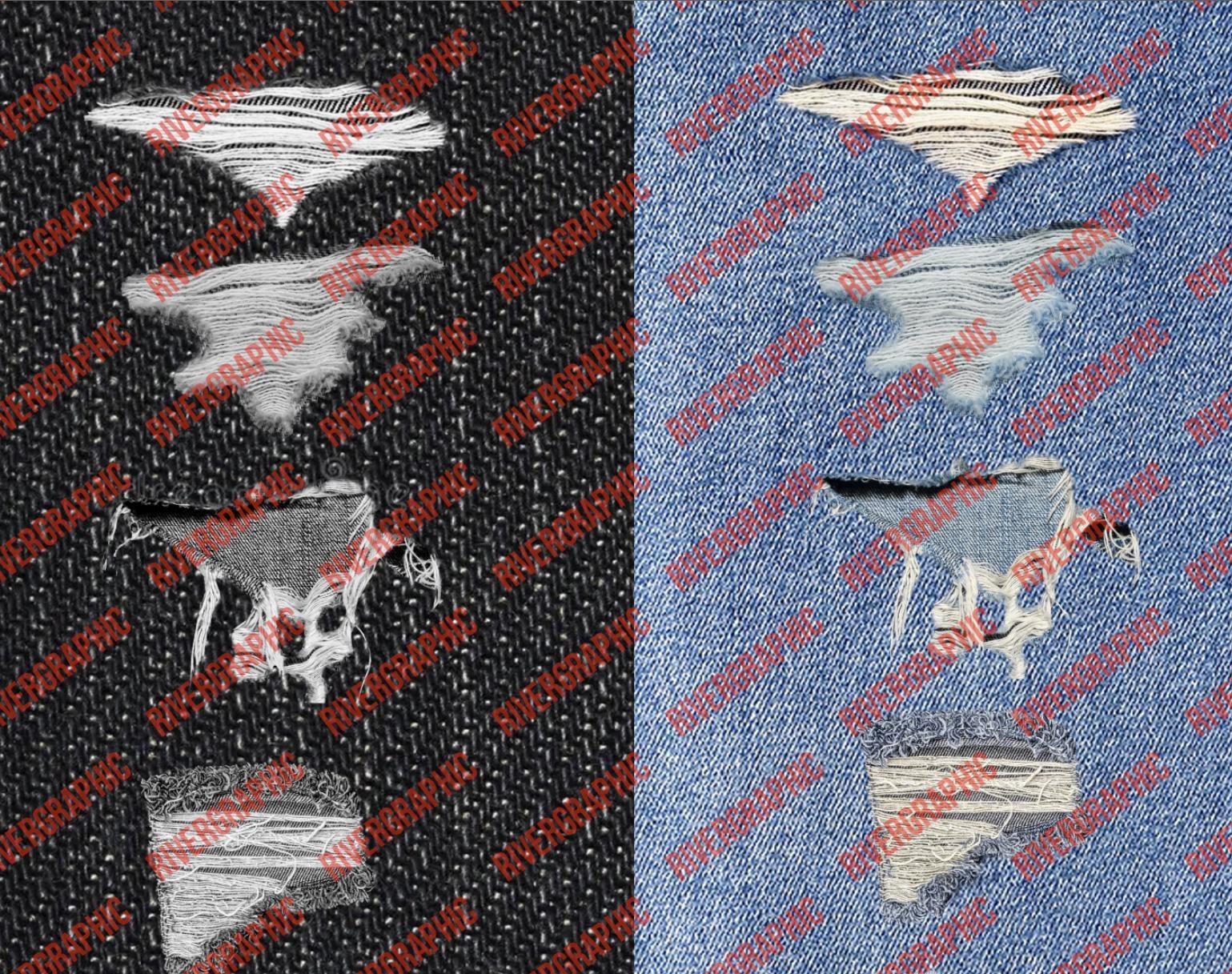 Realistic Denim Rips, PNG Separated Rips Holes Frayed Vintage Denim ...