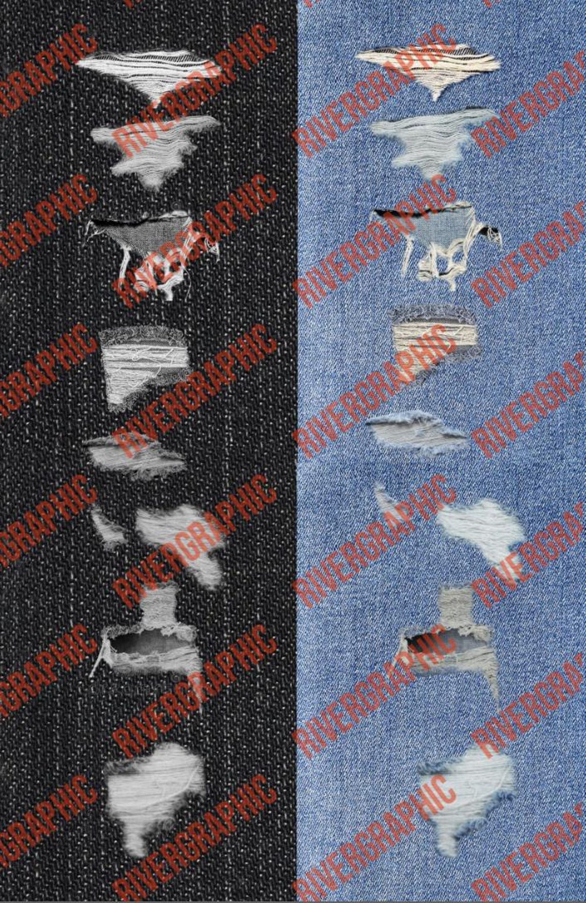 Realistic Denim Rips, PNG Separated Rips Holes Frayed Vintage Denim ...