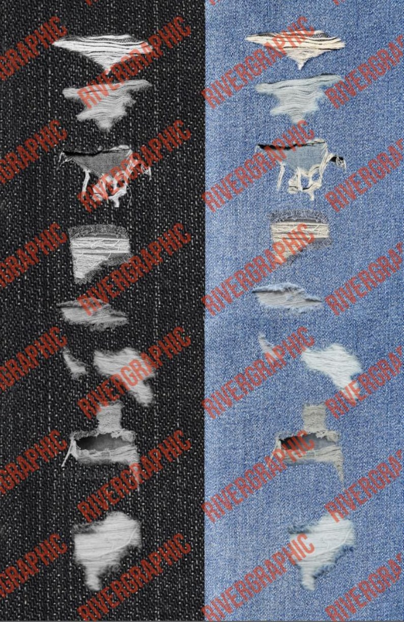 Realistic Denim Rips, PNG Separated Rips Holes Frayed Vintage Denim ...