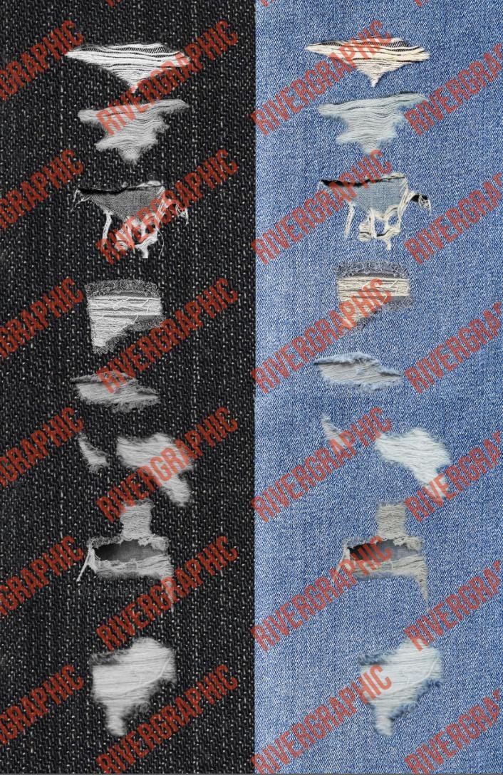 Realistic Denim Rips, PNG Separated Rips Holes Frayed Vintage Denim ...