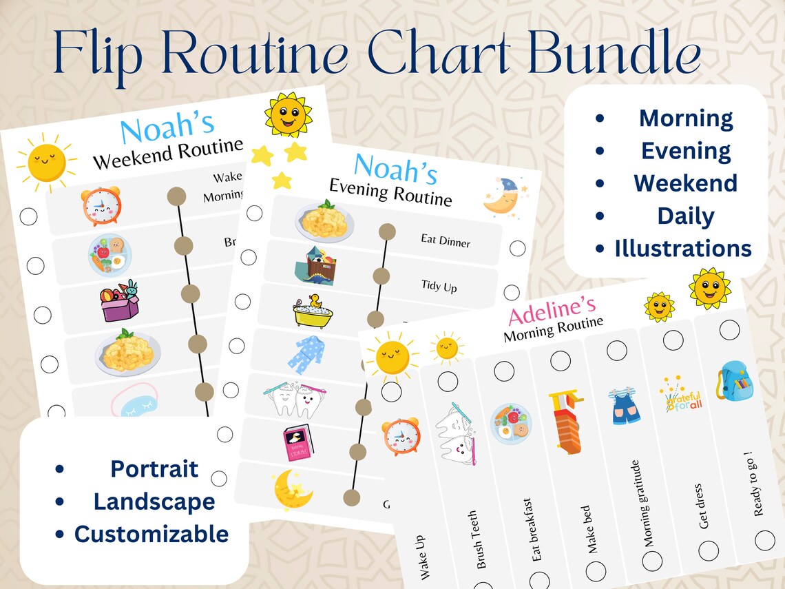 Routine Flip Chart Digital Download for Kids Morning Routine Daily Kids ...