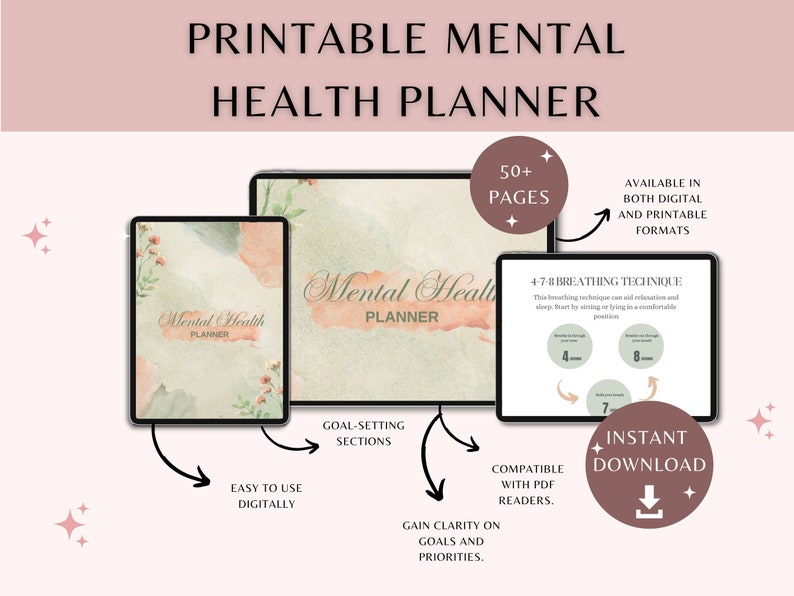 Mental Health Planner Printable | Calm Your Mind Journal Digital ...