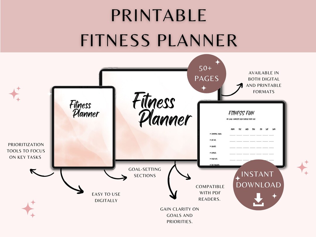 Printable Fitness Planner, Digital Workout Planner, Printable Fitness ...