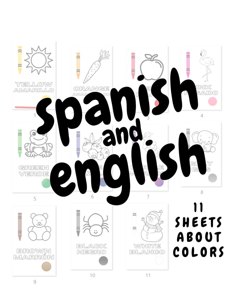 Bilingual Spanish-english Coloring Sheets Learning Colors - Etsy