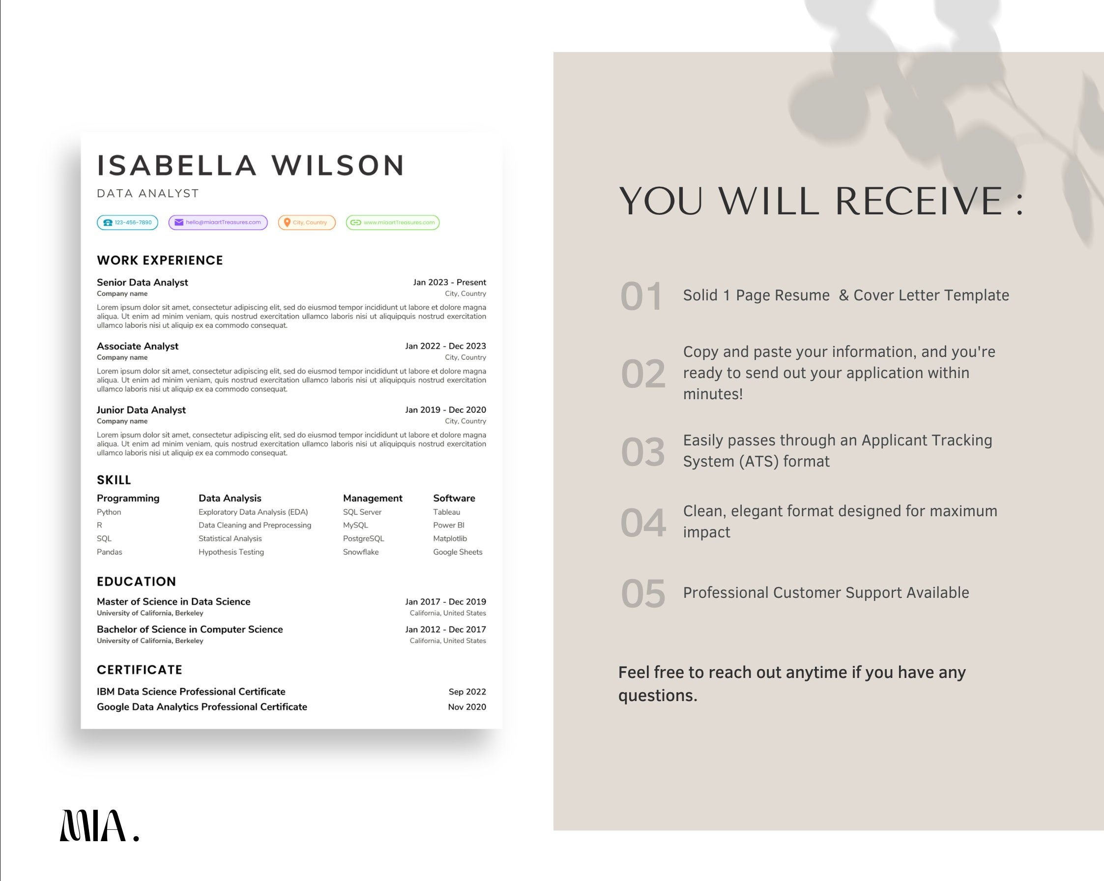 Resume Template, Professional CV Design, Applicant Tracking System ...