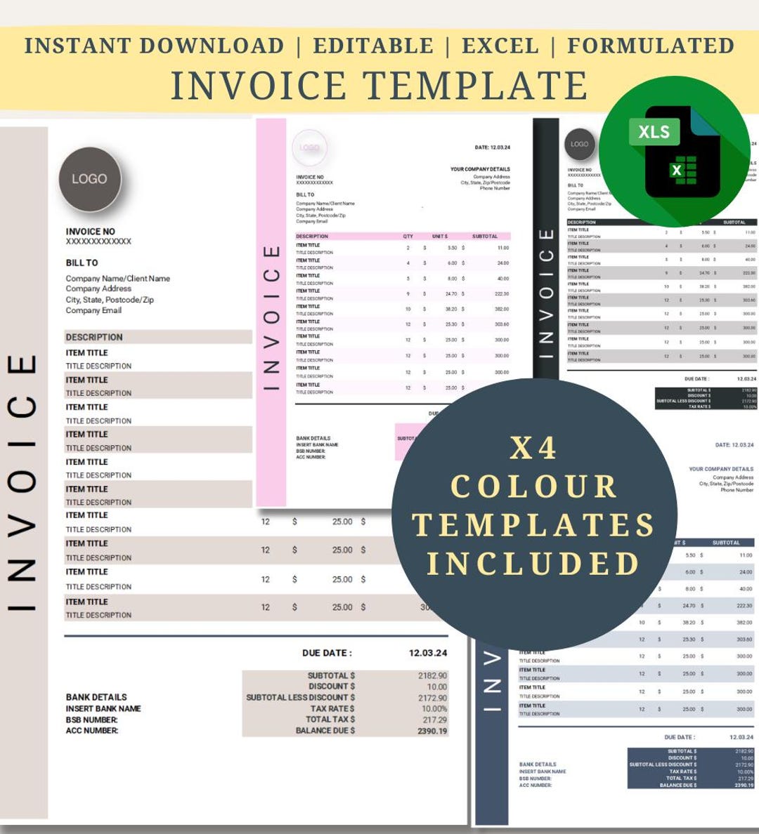 Invoice Template for Small Businesses | Editable Excel Invoice | Modern ...