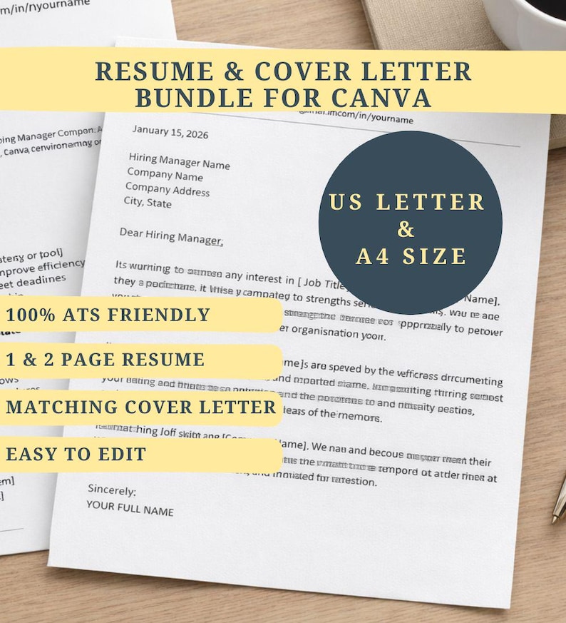 ATS Resume Template Bundle | Canva Resume With Cover Letter | 1 & 2 ...