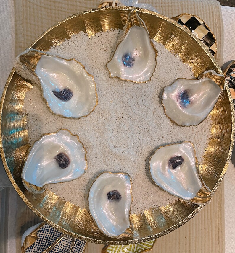 Pearl and Gold Print Oyster Shell, Oyster Shell, Trinket Dish, Ring ...