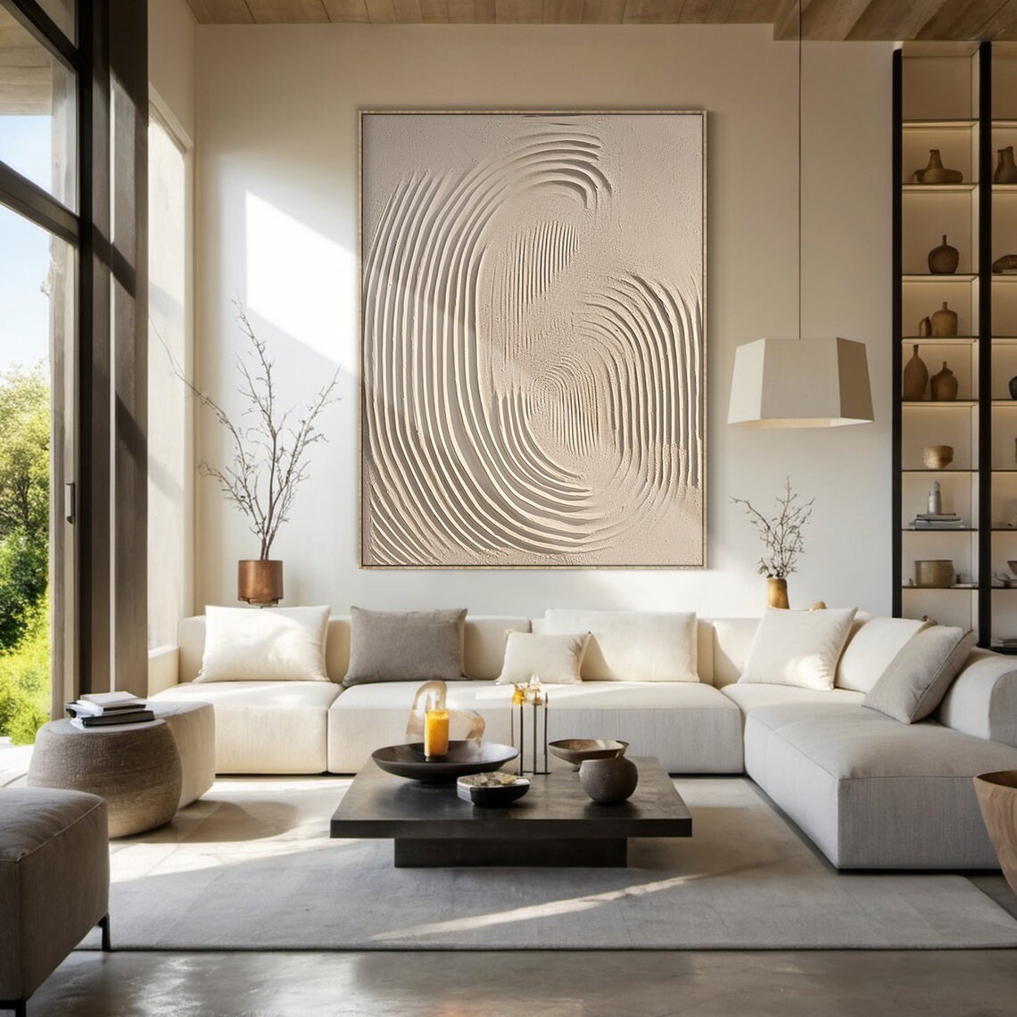 Pure Beige Wall Art, Large Pure Beige Abstract Art, 3D Textured Pure ...