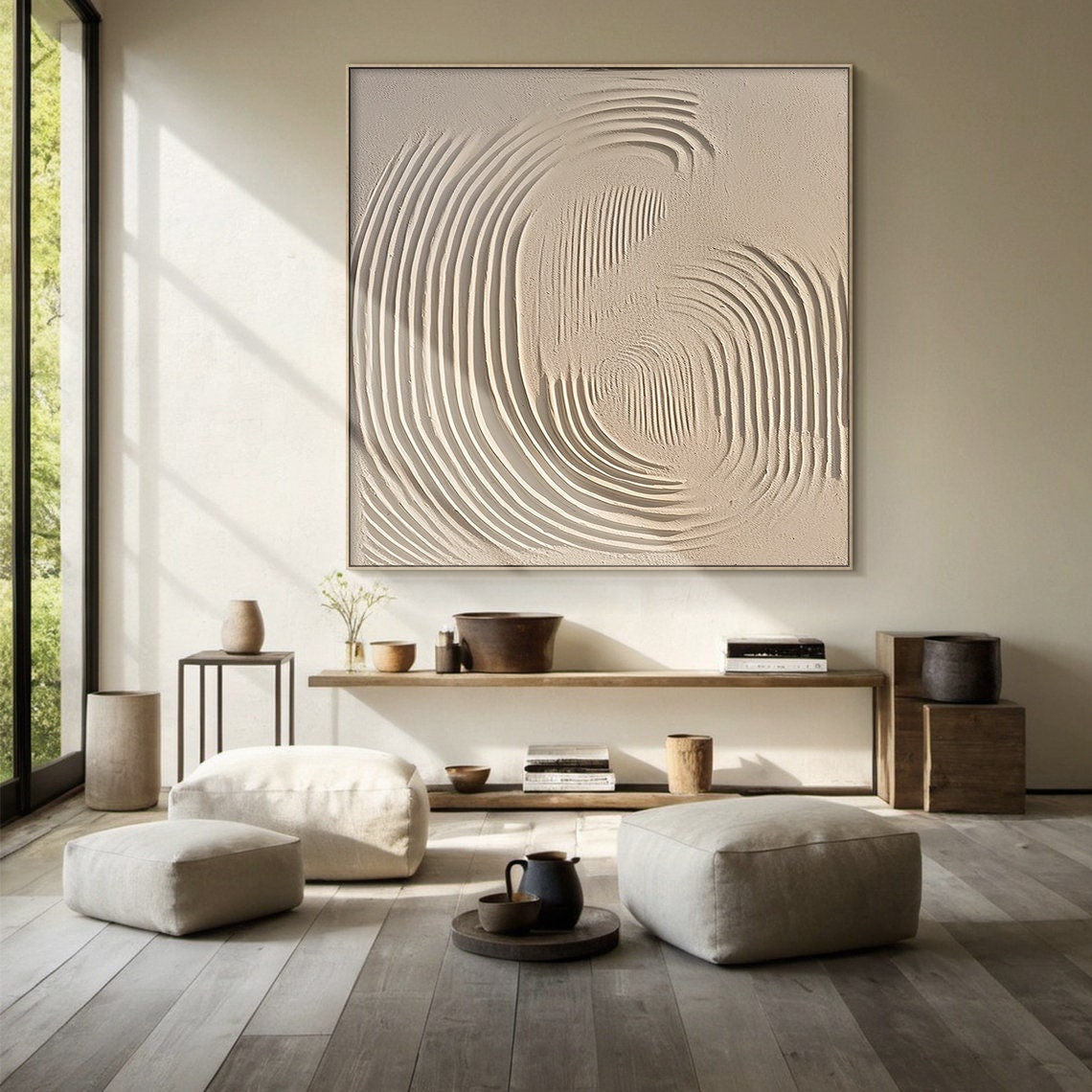 Pure Beige Wall Art, Large Pure Beige Abstract Art, 3D Textured Pure ...