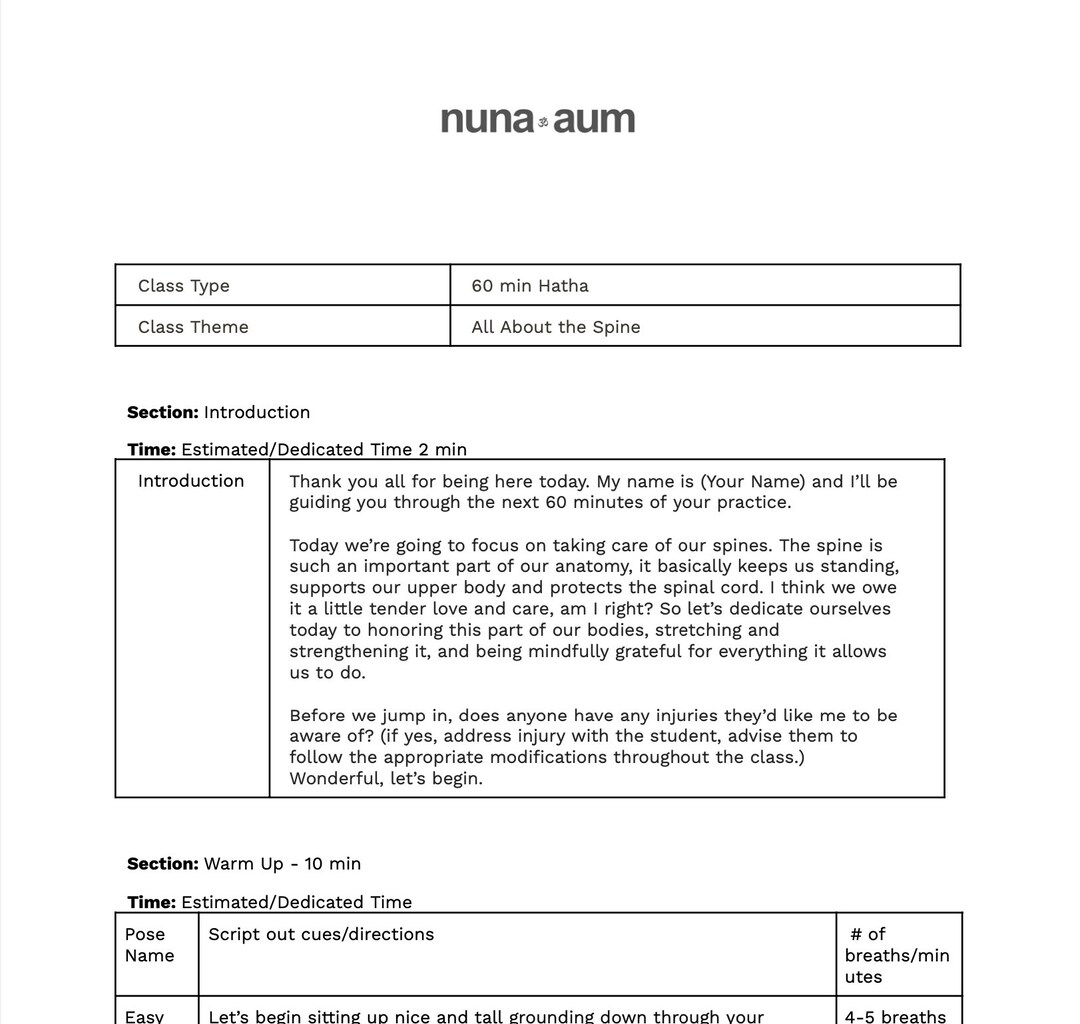 60min Detailed Yoga Class Sequence Script (spine) PDF - Etsy