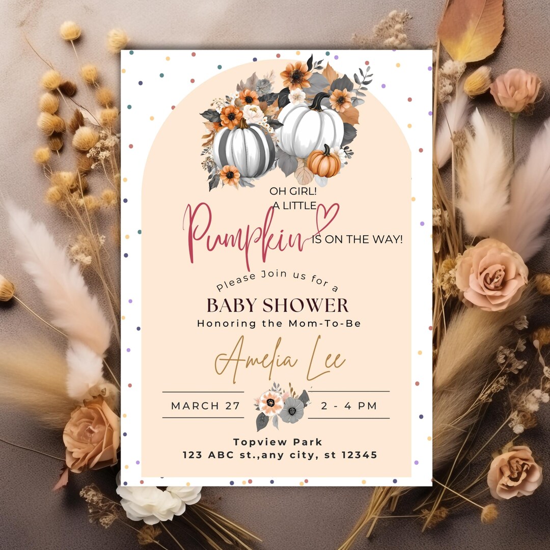 Invitación editable e imprimible para baby shower de otoño con temática ...