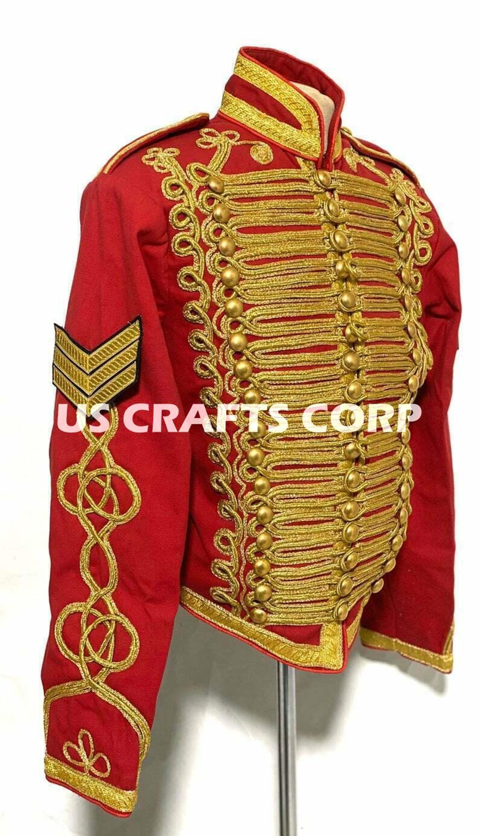 Red Napoleonic Jimmie Hendrix Military Style Tunic Plessie Hussar ...