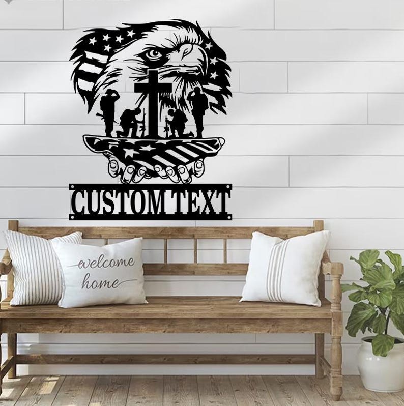Custom US Eagle Soldier Kneeling Metal Wall Art,soldier Military Metal ...