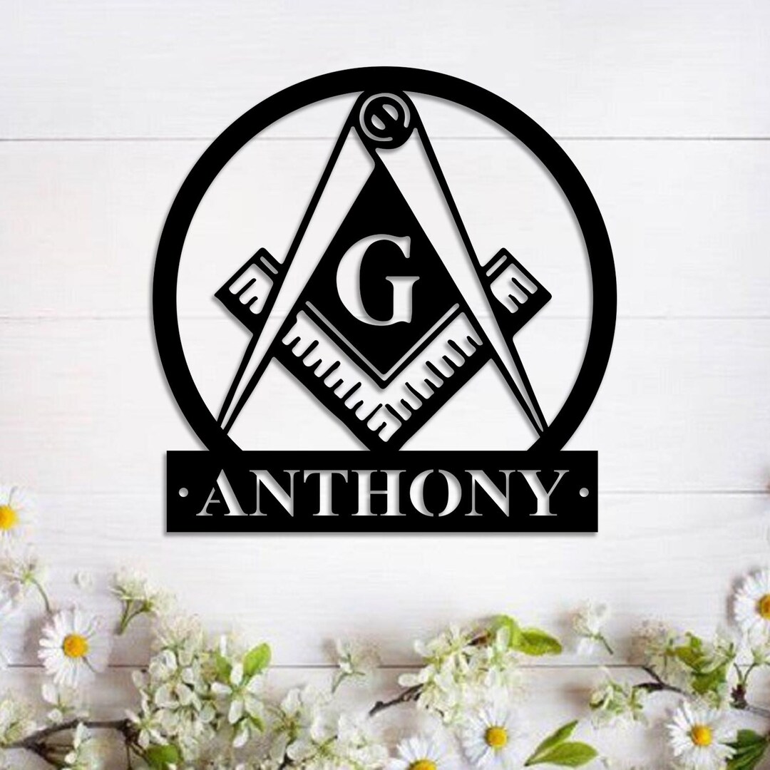 Masonic Square and Compass Metal Wall Custom Name, Masonic Name Sign ...