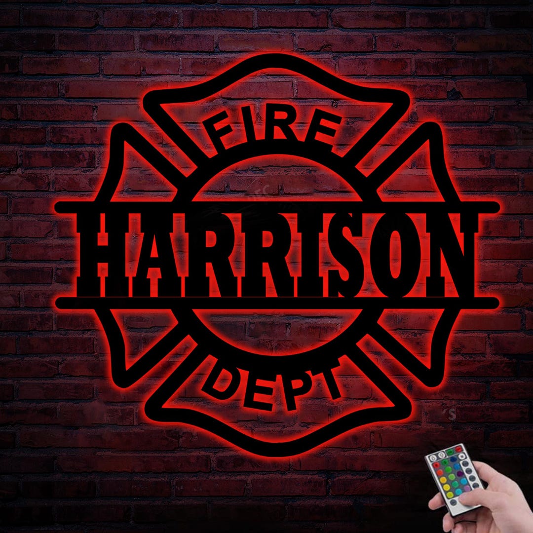 Custom Fire Dep Metal Sign Led Light, Fireman Metal Wall Art ...