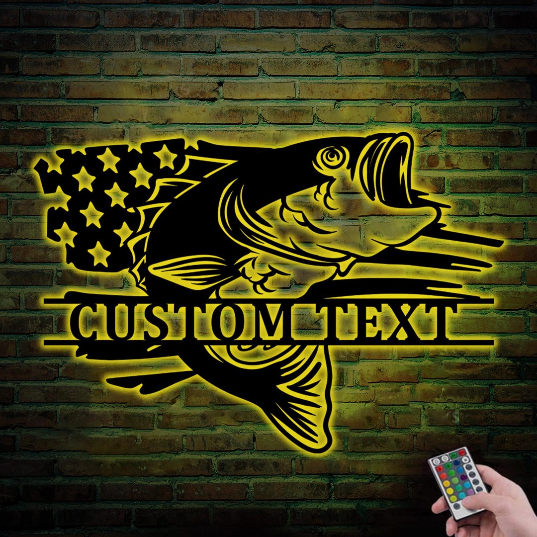 Custom US Flag Fish Metal Name Sign Fishing Gifts for Men Custom Fish ...