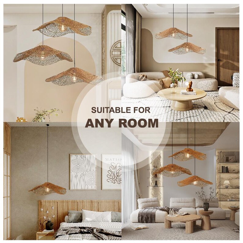 Vintage Rattan Straw Hat Chandelier, Rattan Decor Flower Lamp Pendant ...