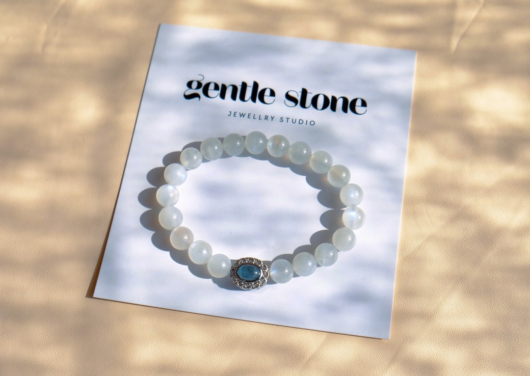 Moonstone & Aquamarine Bracelet Stretchable Water Sign June/march ...
