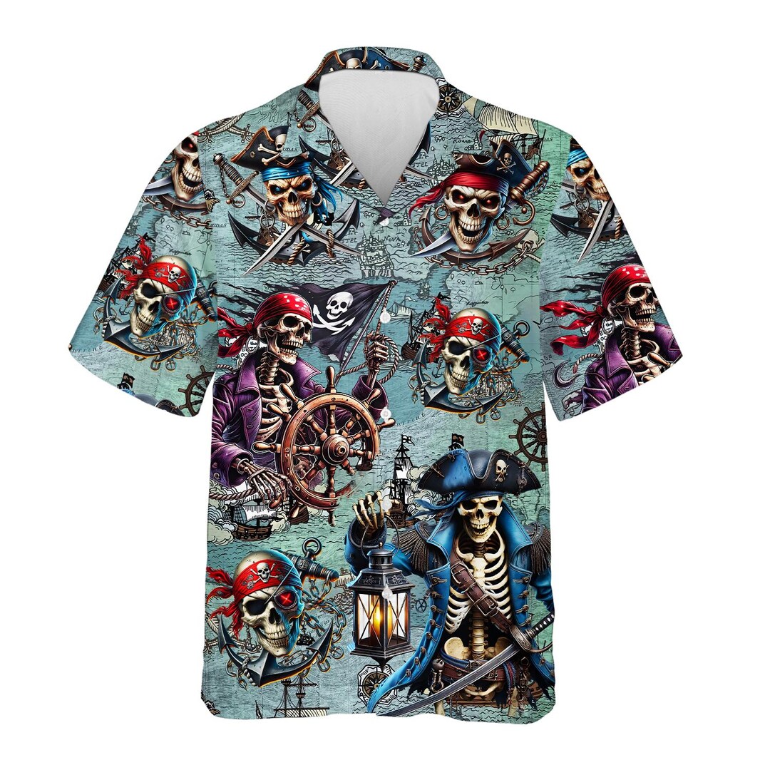 Pirate Skull Hawaiian Shirt for Men Women, Pirate Shirt Men Summer ...