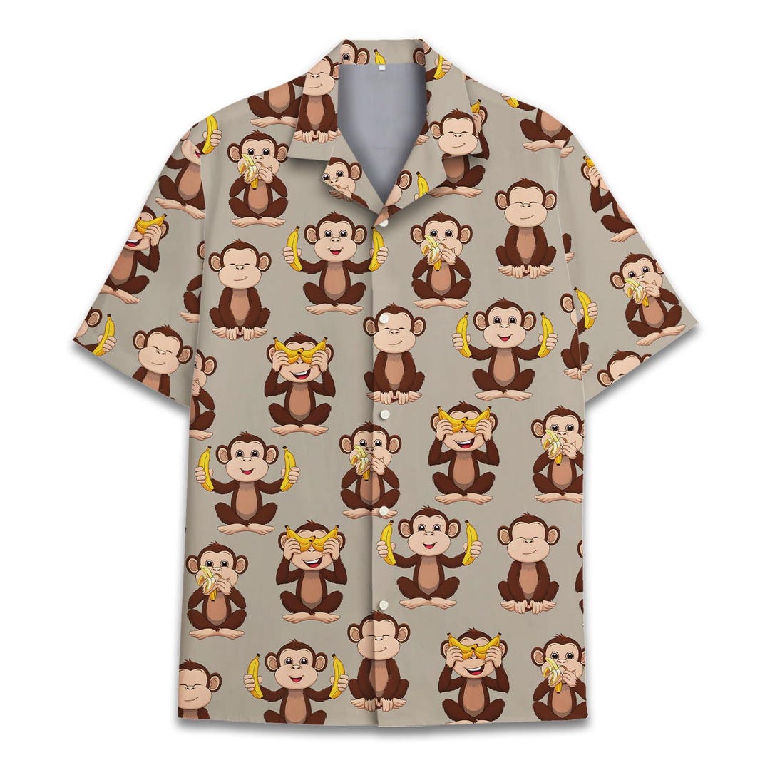 Monkey Hawaiian Shirt for Men Women Youth, Cute Monkey With Banana ...