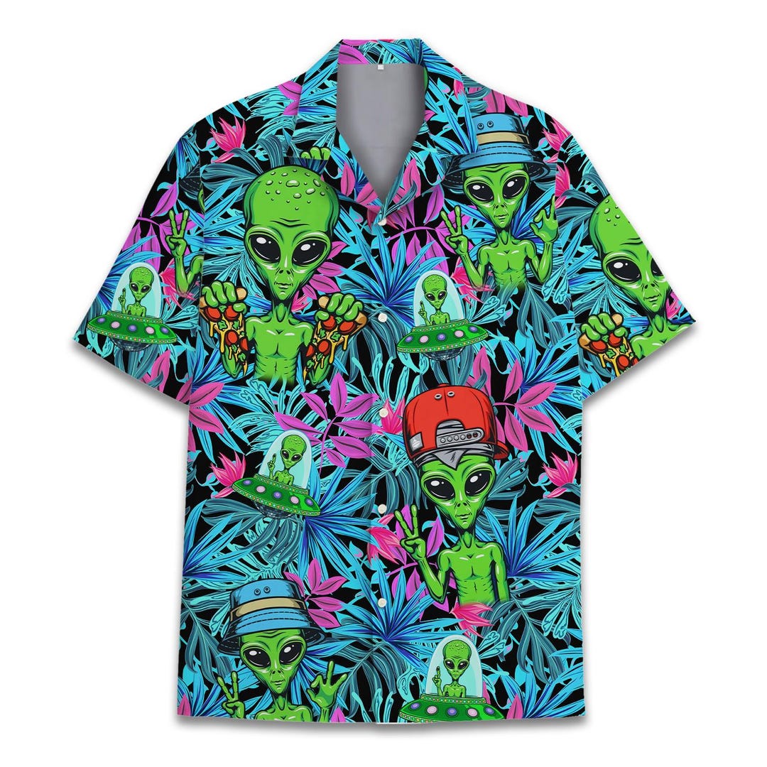 Tropical Alien Hawaiian Shirt for Men Women, Alien Button Down Shirt ...