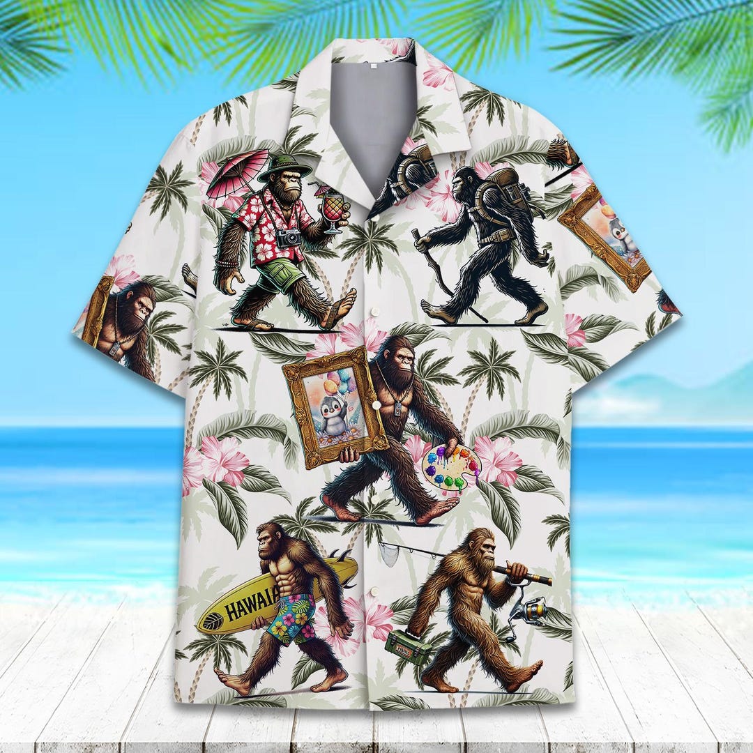 Tropical Bigfoot Hawaiian Shirt Men Women Youth, Bigfoot Sasquatch Hawaiian Shirt Summer Beach ...