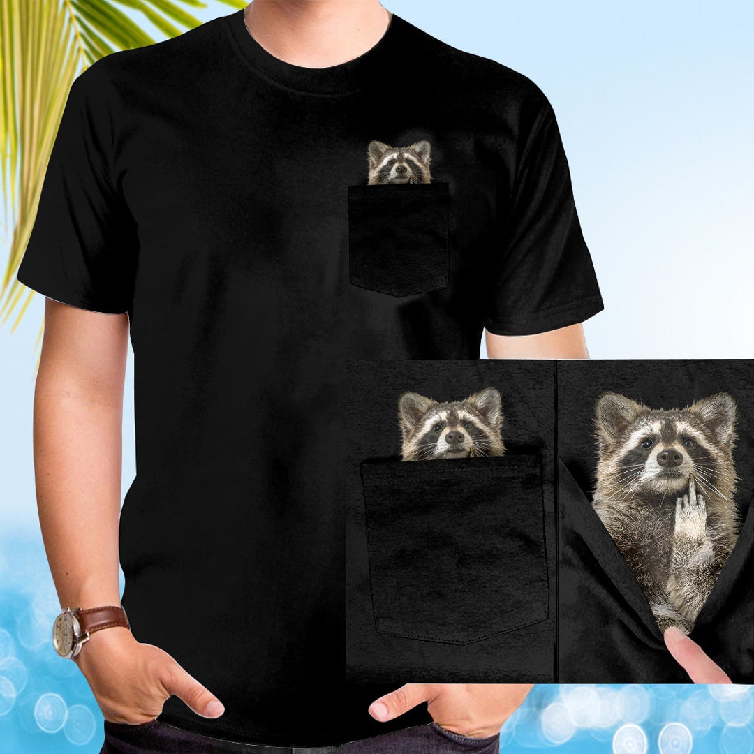 Funny Raccoon Hidden Middle Finger Pocket T-shirt, Funny Raccoon Shirt ...