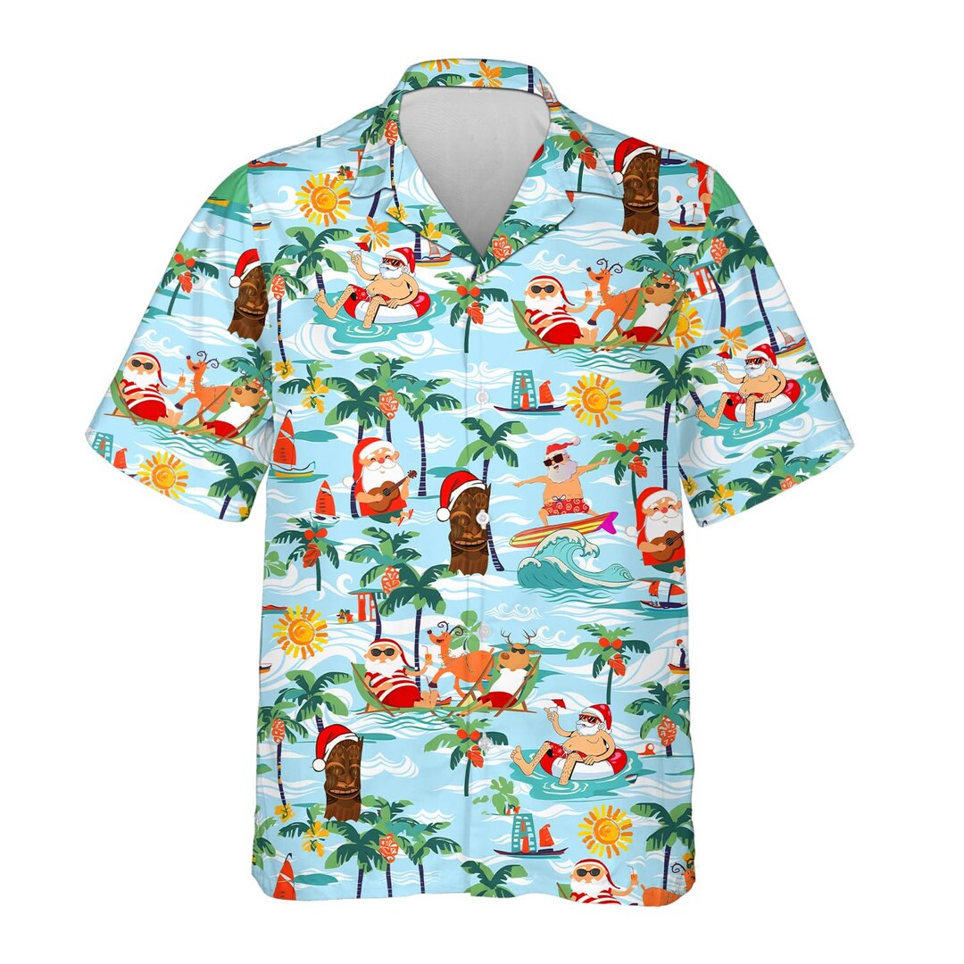 Christmas Santa Surfing With Reindeer Hawaiian Shirt Men Women ...