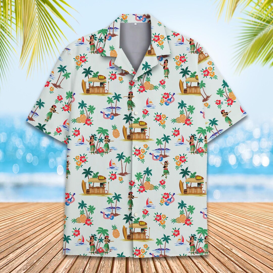 Vintage Hawaiian Shirt Men Women, Tropical Beach Shirt, Casual Button ...