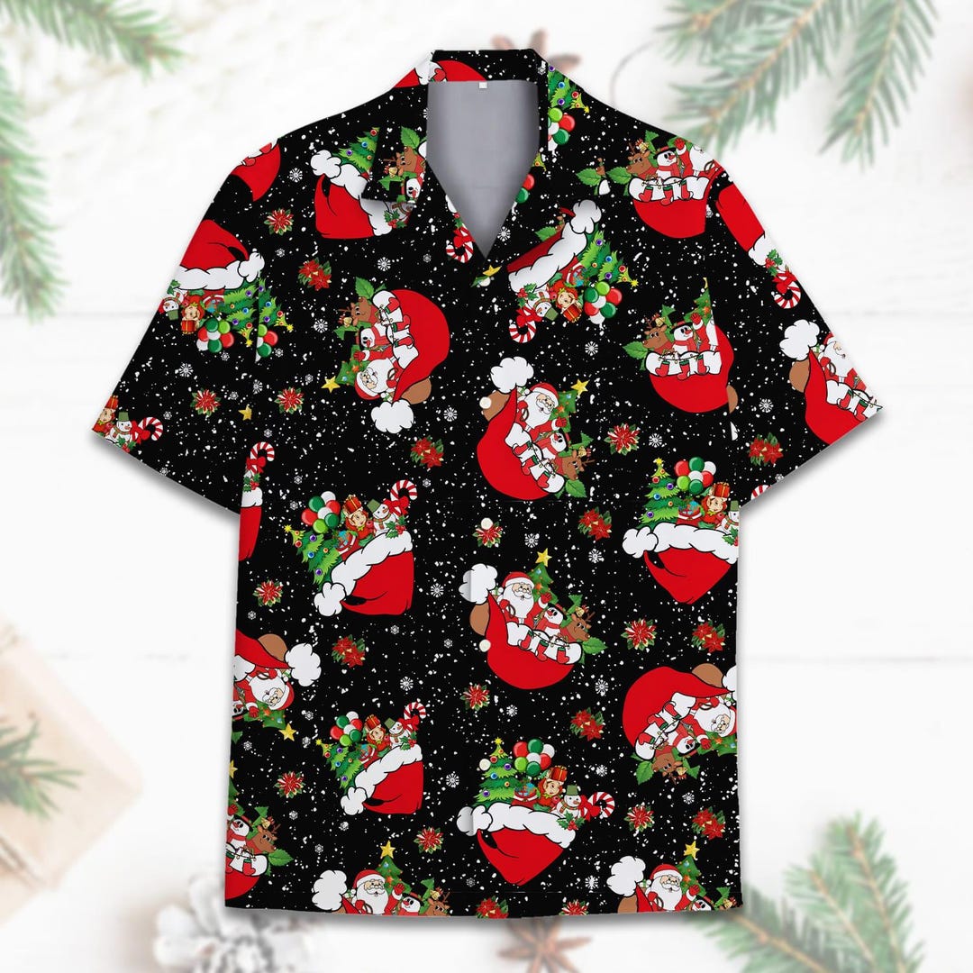 Christmas Santa With Reindeer & Snowmen Hawaiian Shirt Men Women ...