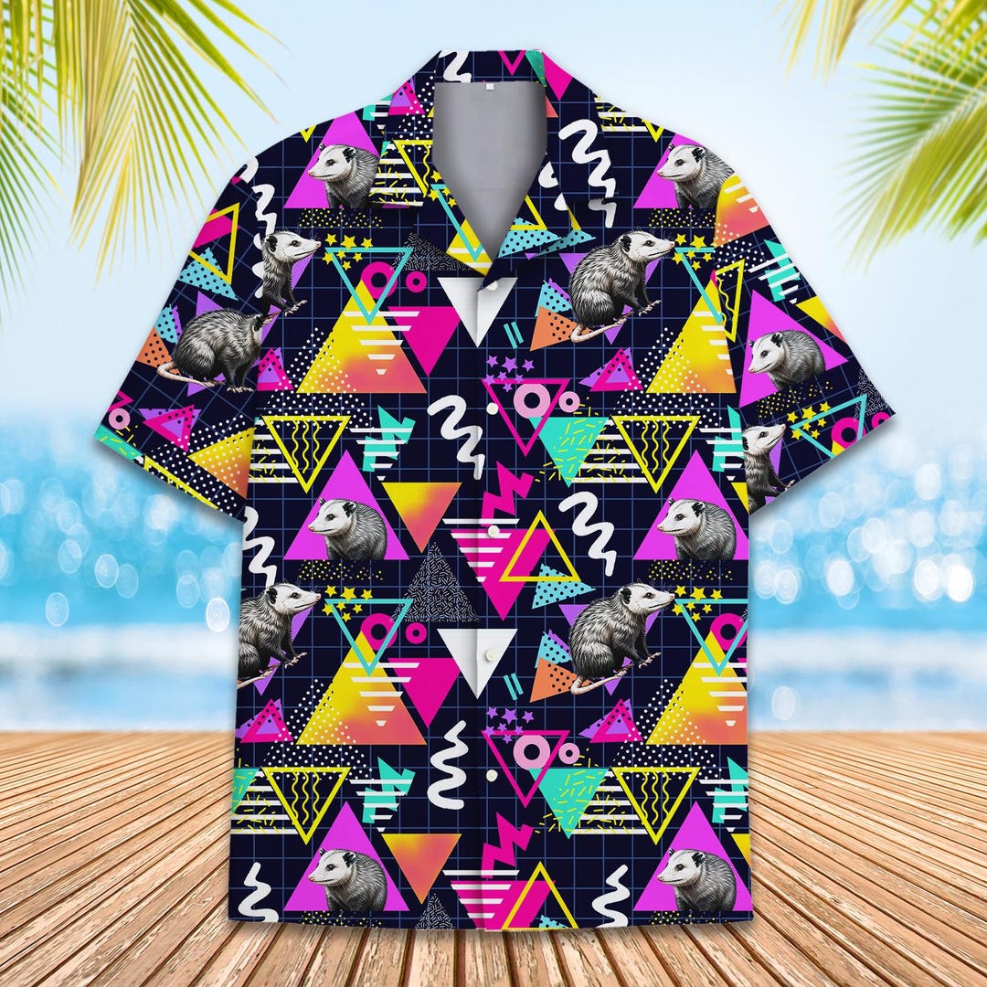 Retro Geometric Opossum Hawaiian Shirt Men Women, Opossum Shirt, 80s ...