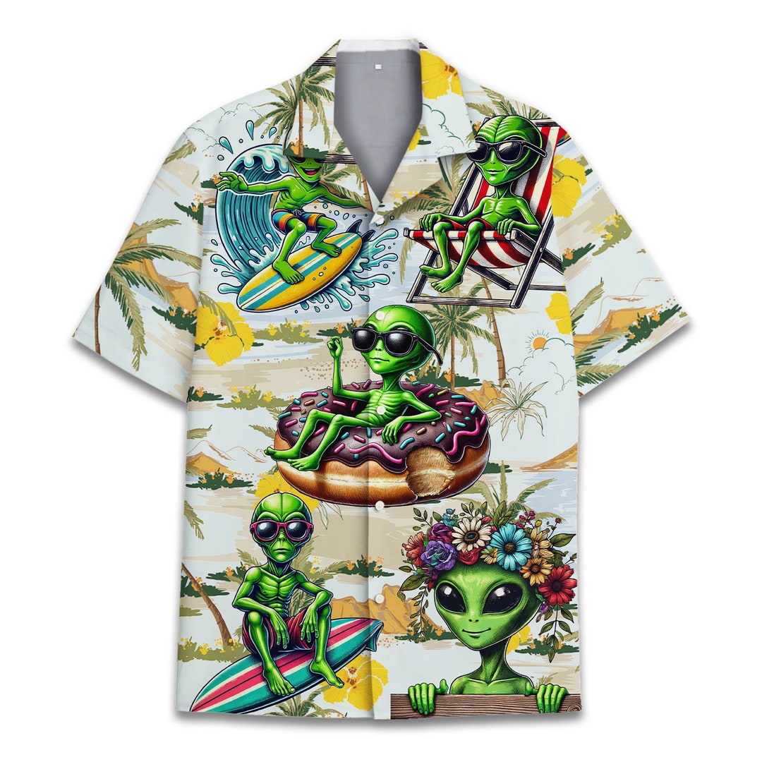 Tropical Alien Hawaiian Shirt for Men Women, Alien Button Down Shirt ...