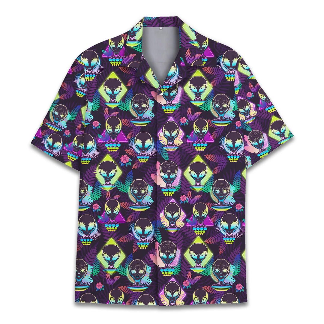 Neon Alien Hawaiian Shirt for Men Women, Alien Button Down Shirt Summer ...