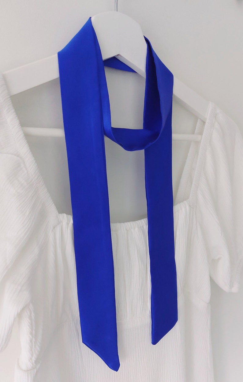 Royal Blue Silk Skinny Scarf, Silk Hair Ribbon, Hair Bow, Neck Scarf ...