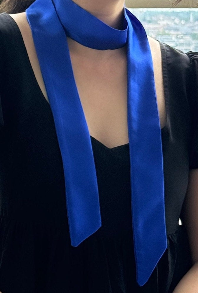 Royal Blue Silk Skinny Scarf, Silk Hair Ribbon, Hair Bow, Neck Scarf ...
