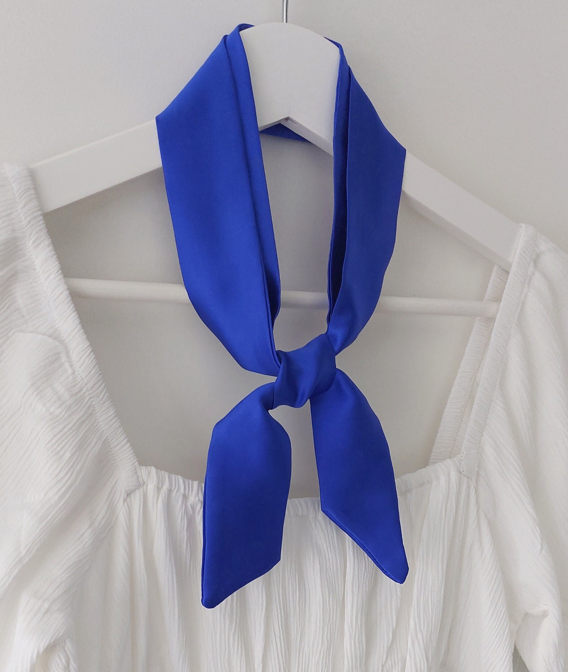 Royal Blue Silk Skinny Scarf, Silk Hair Ribbon, Hair Bow, Neck Scarf ...