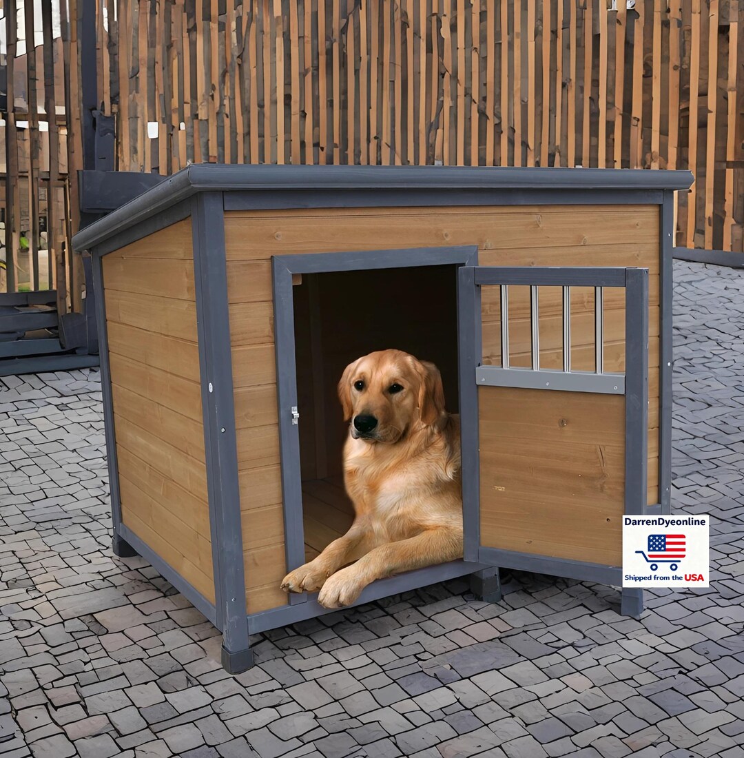 45" Solid Wood Dog House - Waterproof PVC Roof & Ventilation Windows - Etsy