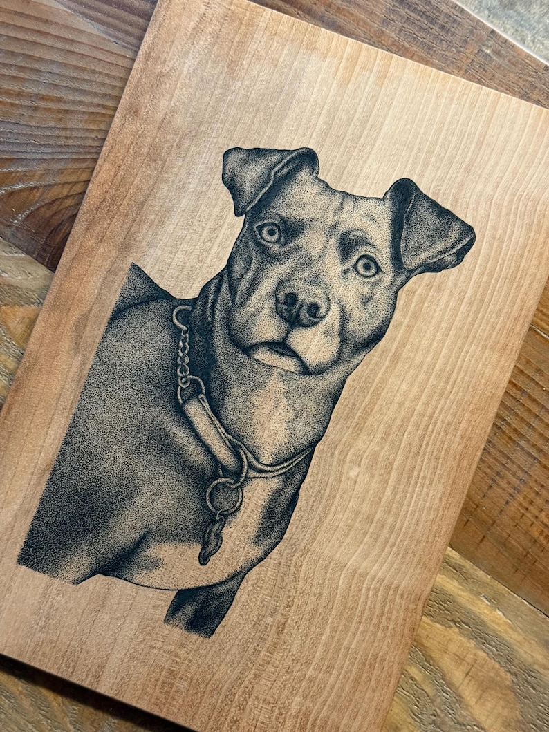 Custom Ink Pet Portrait on Wood, Hand-drawn Dog Memorial - Etsy