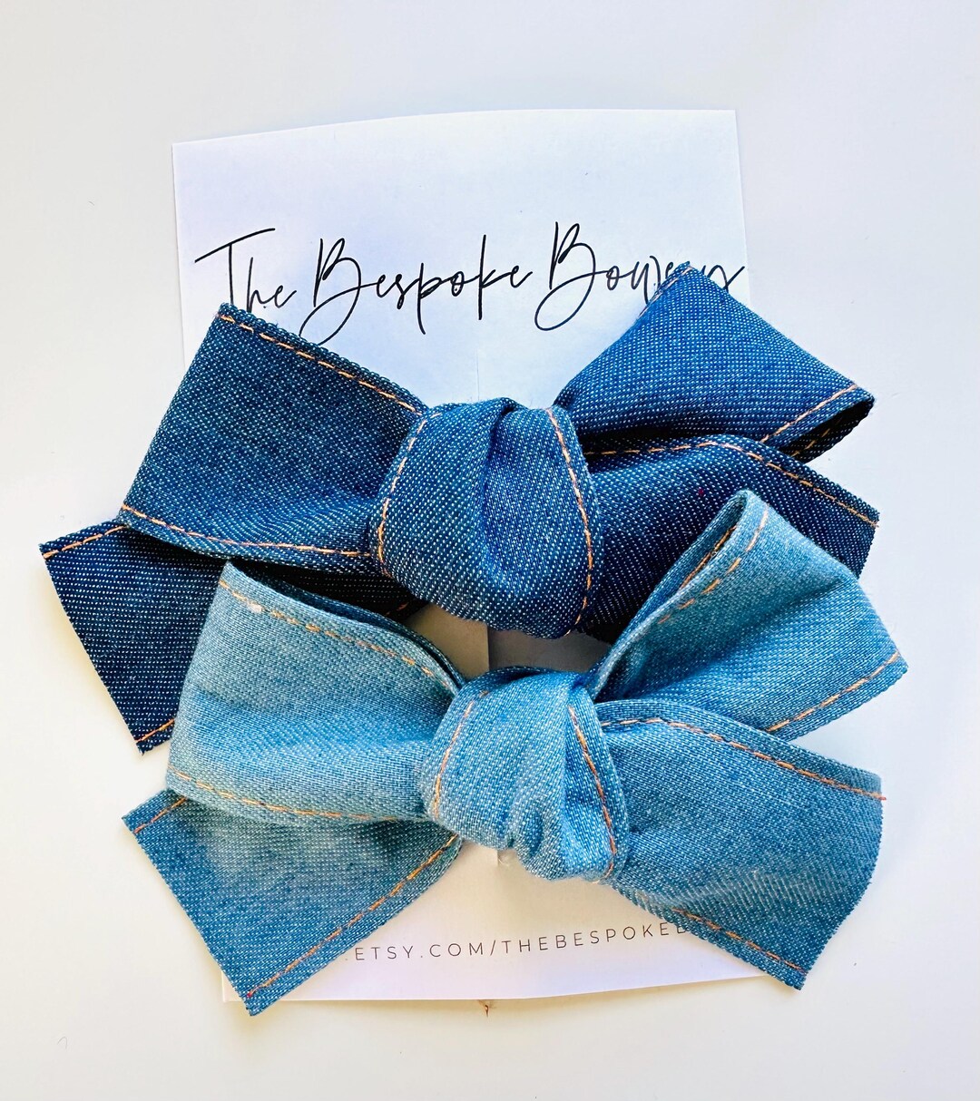 Denim Hair Bow - Light Denim - Dark Denim - Medium Hair Bow - Hair Clip ...