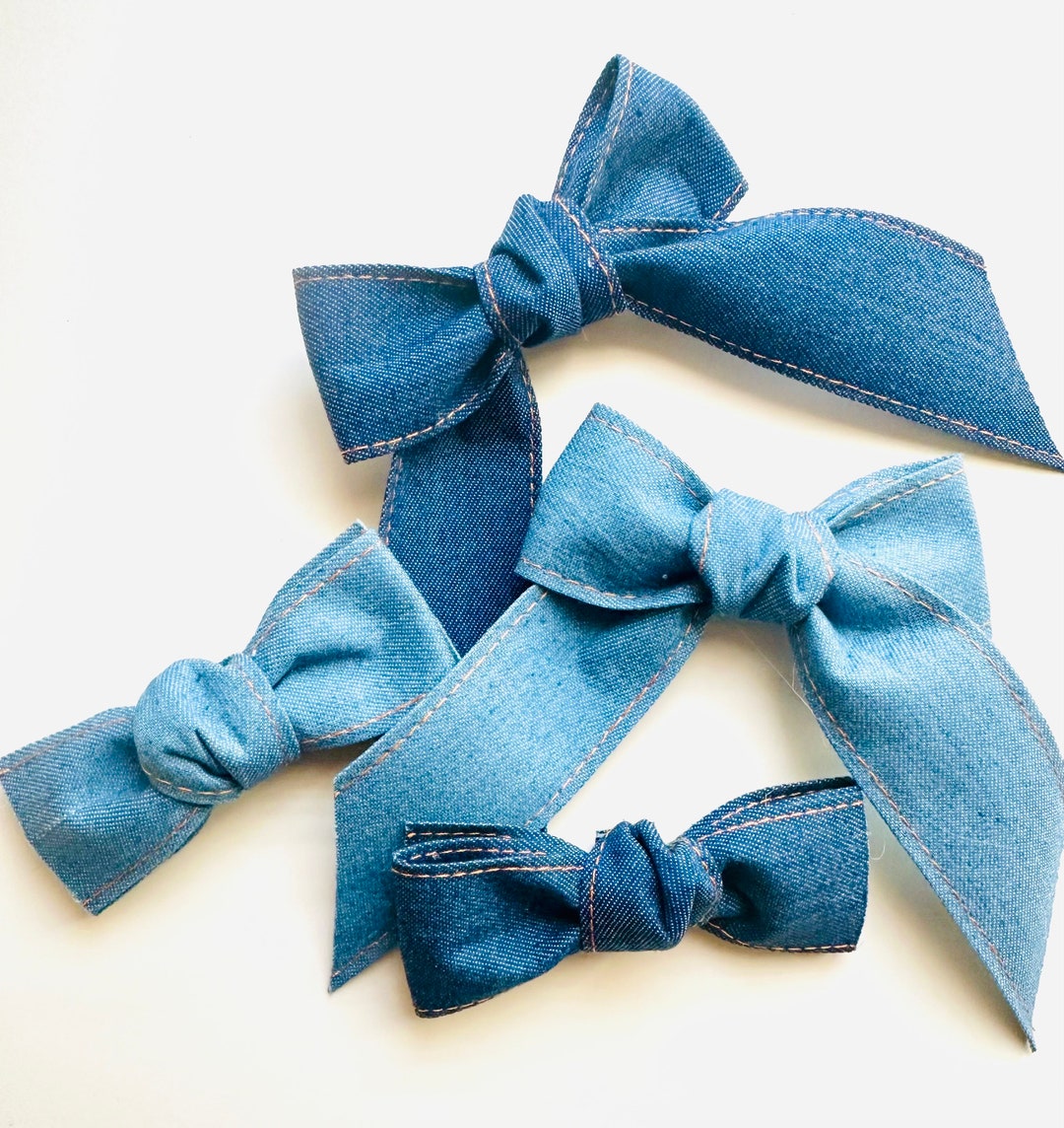 DENIM HAIR BOW Light Denim Dark Denim Long Hair Bow Medium Hair Bow ...